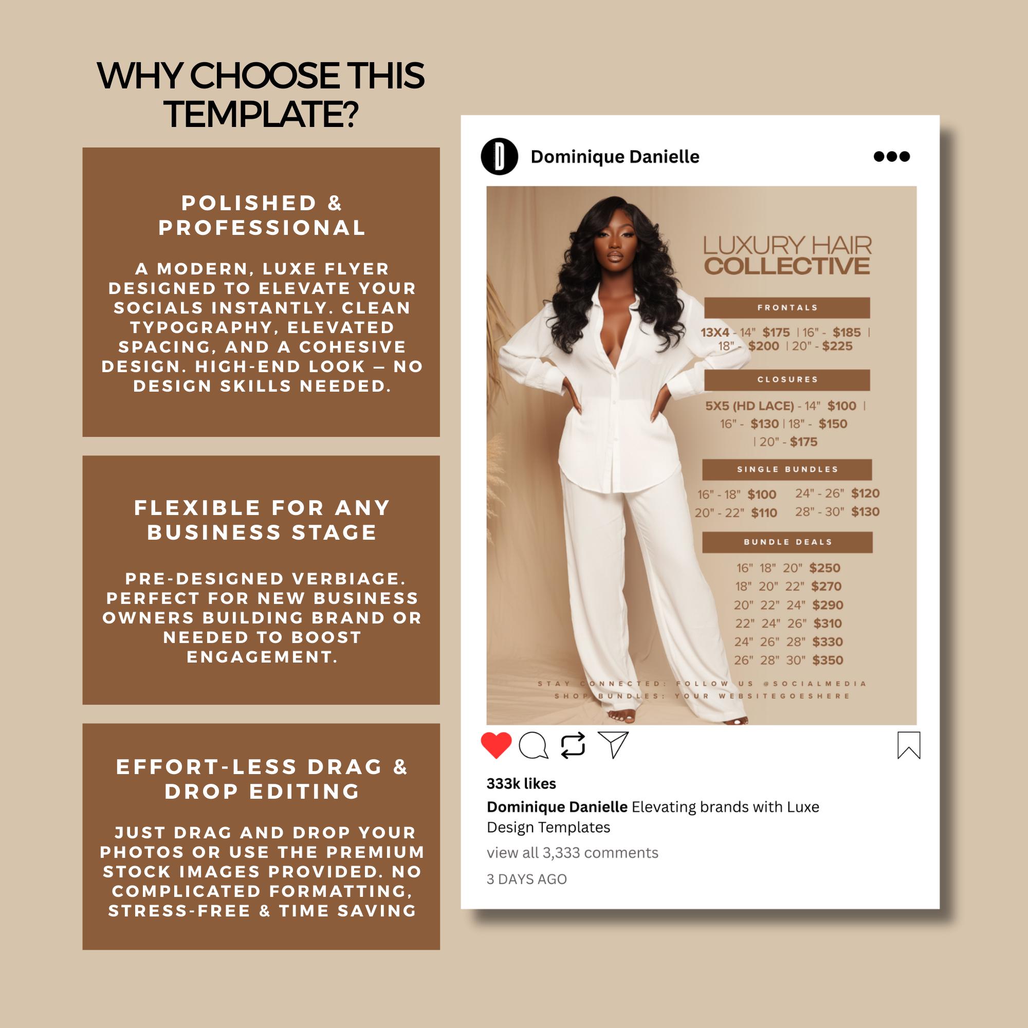 Hair Flyer Template: Luxe Canva Design for Hair Extensions (digital ...