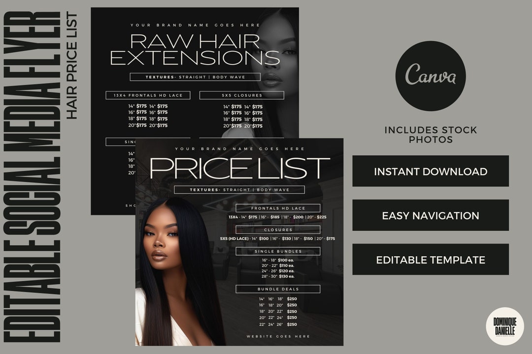 Hair Price Template, Editable Hair Template, Price List Template, DIY ...