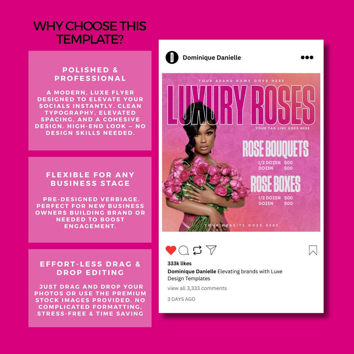 Rose Bouquet Flyer Template: Florist Social Media Design (canva ...