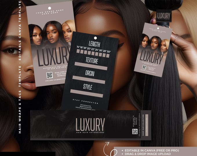 Hair Bundle Packaging Template: Printable Tags & Wraps - Canva Design ...