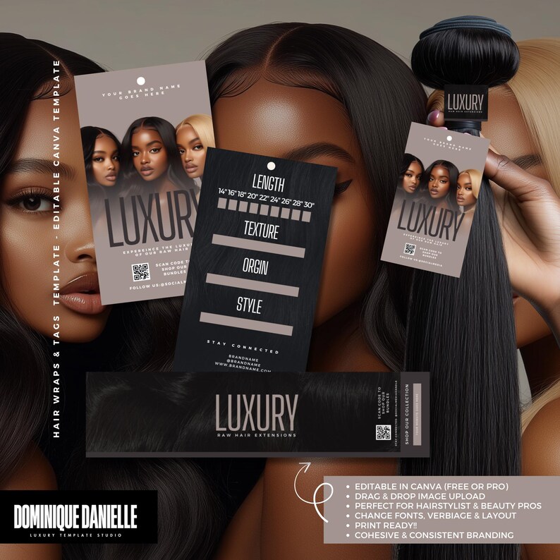 Hair Bundle Packaging Template: Printable Tags & Wraps - Canva Design ...