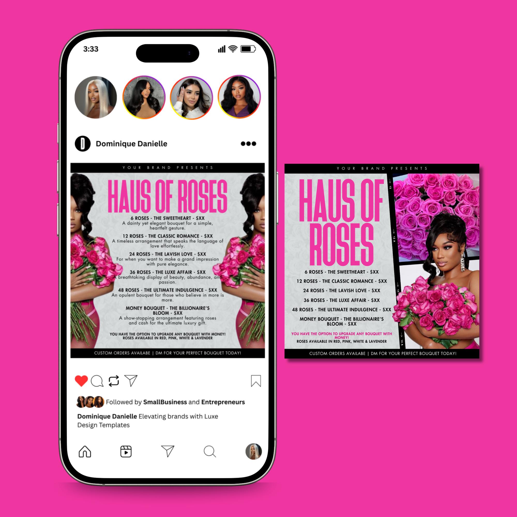 Luxury Roses Flyer Template: Florist Price List, Editable Canva Design ...
