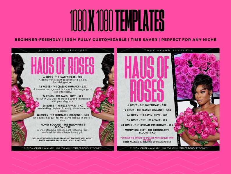 Luxury Roses, Editable Flyer, Floral Template, Florist Price List, Luxe ...