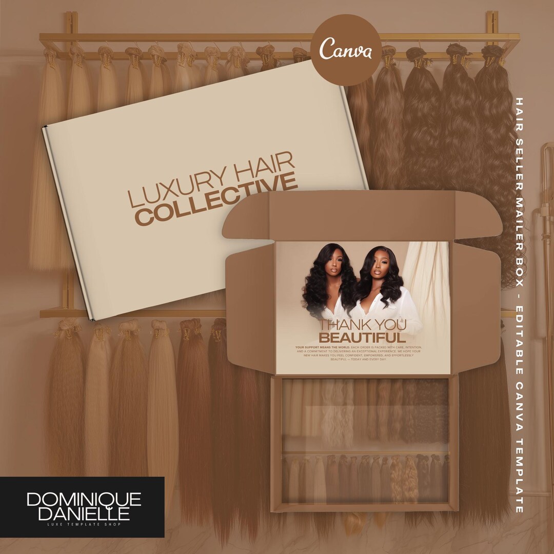 Luxury Hair Mailer Box Template: Editable Wig Packaging (10x8x4 In ...
