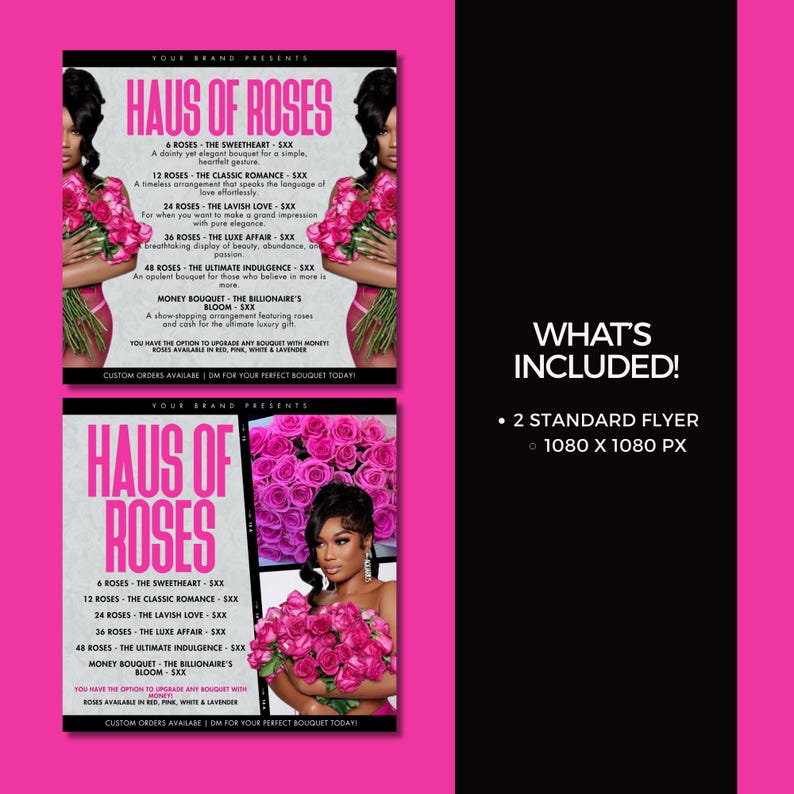 Luxury Roses Flyer Template: Florist Price List, Editable Canva Design ...