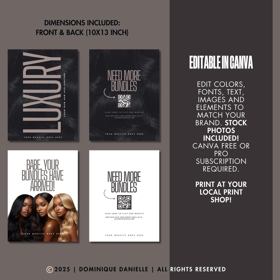 Luxury Hair Bundle Polymailer Template: Editable Packaging Design ...