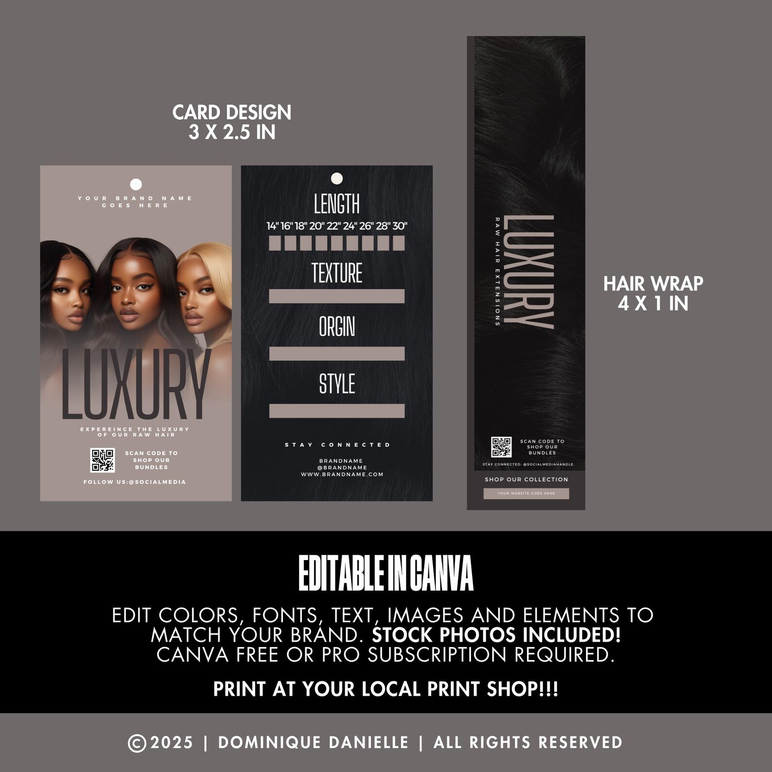 Hair Bundle Packaging Template: Printable Tags & Wraps - Canva Design ...