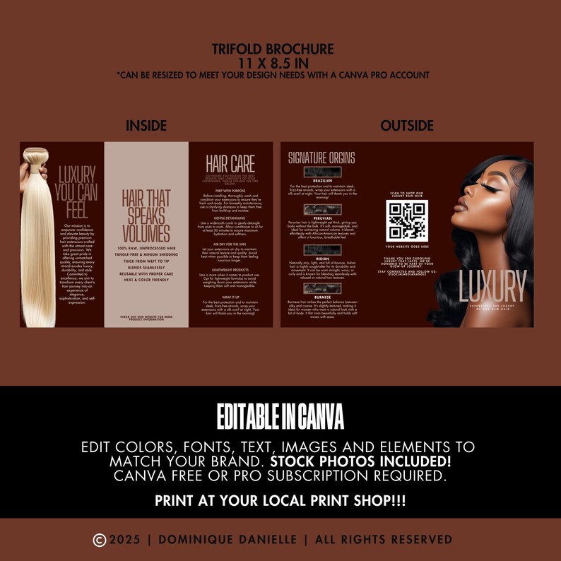 Trifold Brochure, Hair Brochure, Printable Template, Product Packaging ...