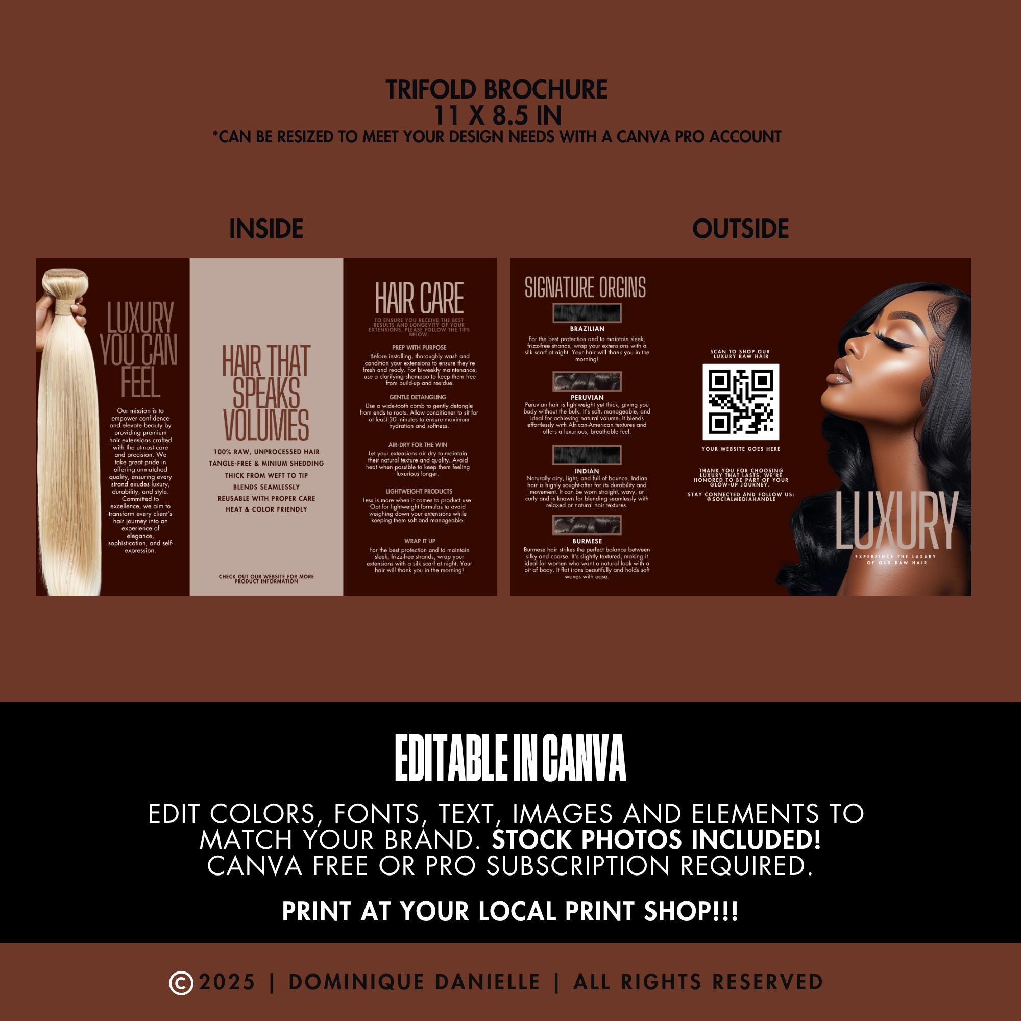 Trifold Brochure, Hair Brochure, Printable Template, Product Packaging ...