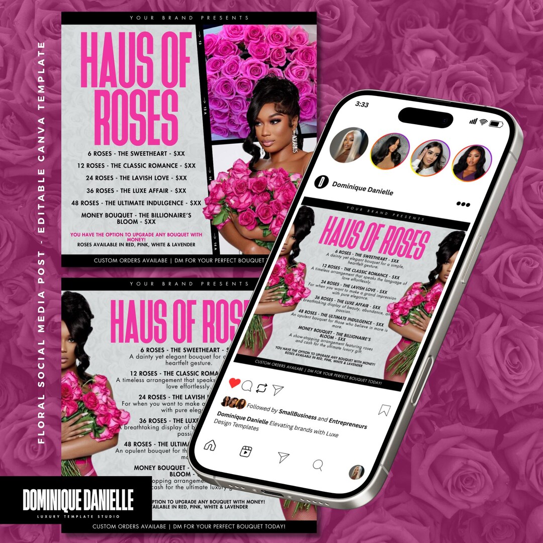 Luxury Roses Flyer Template: Florist Price List, Editable Canva Design ...