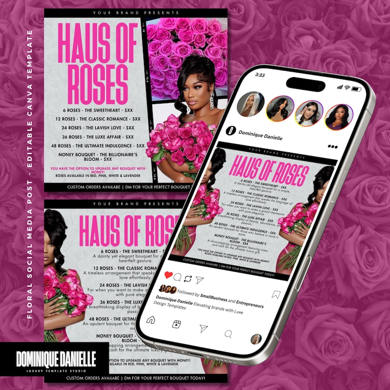 Luxury Roses Flyer Template: Florist Price List, Editable Canva Design ...