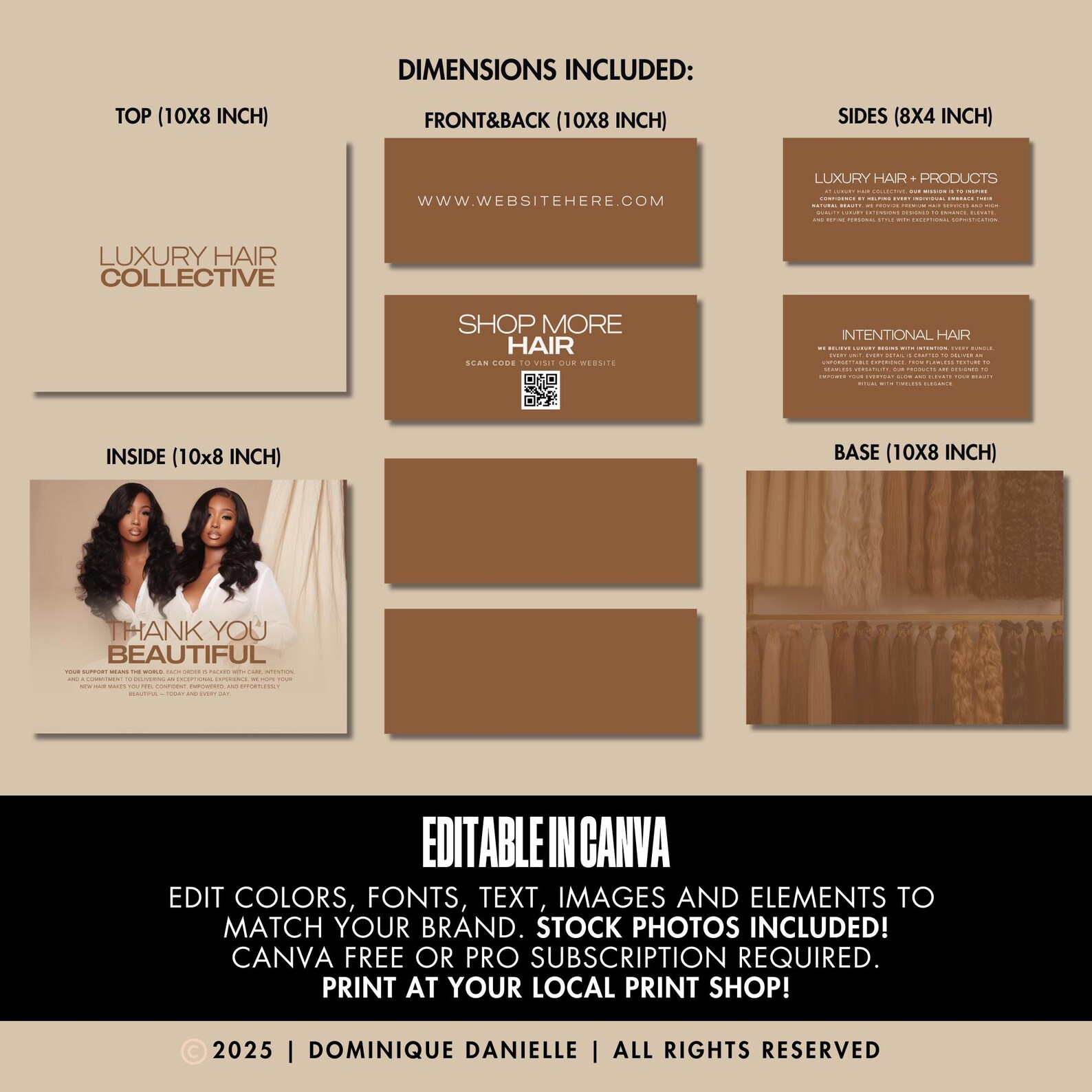 Luxury Hair Mailer Box Template: Editable Wig Packaging (10x8x4 In ...