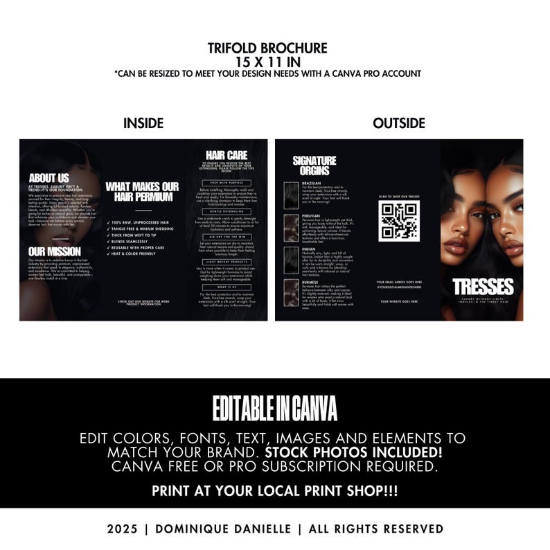 Hair Trifold Brochure Template: Printable Z-fold Flyer (canva Editable, 11x8.5 In, PDF Download ...