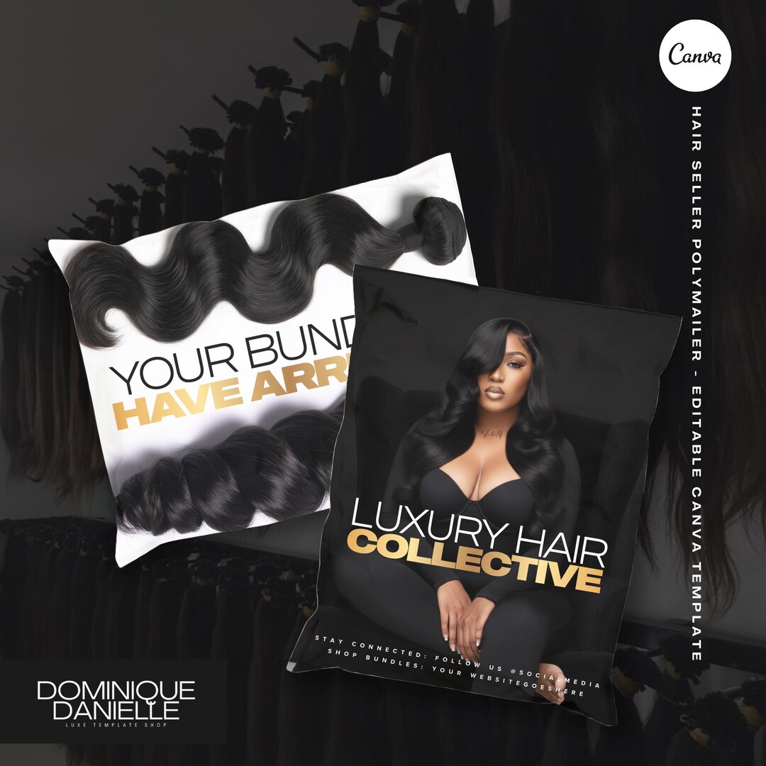 Luxury Hair Bundle Polymailer Template: Editable Packaging Design ...