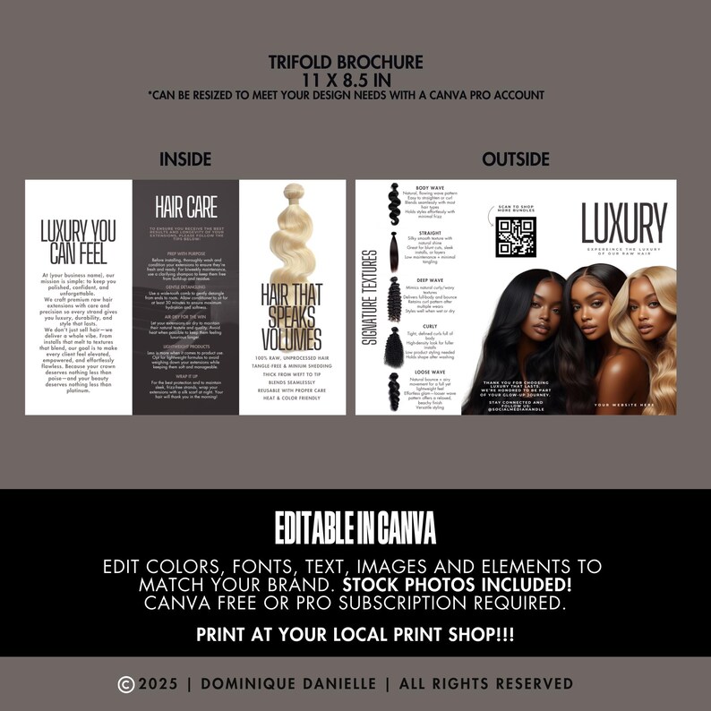 Hair Trifold Brochure Template: Printable Z-fold Flyer (canva Editable ...