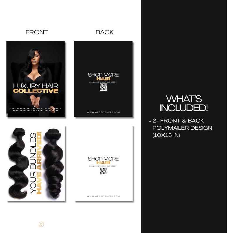 Luxury Hair Bundle Polymailer Template: Editable Packaging Design ...
