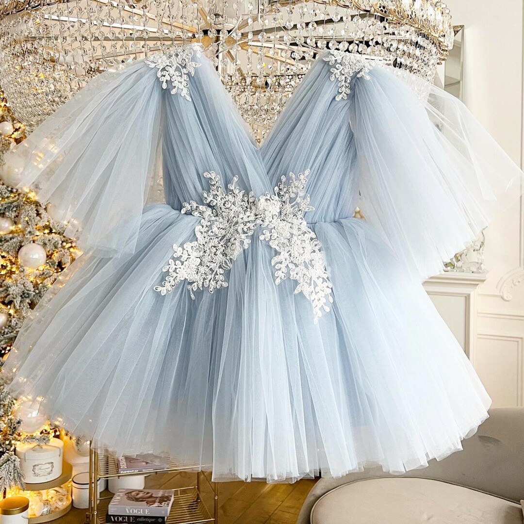 Sky Blue With White Lace Fluffy Costume Ruffle Blue Lace Etsy