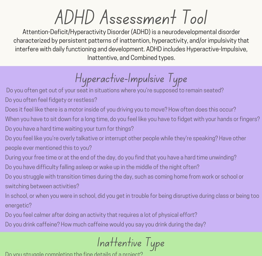 ADHD Questions Tool L LCSW, Med, Nursing, PA, Psychology Student ...
