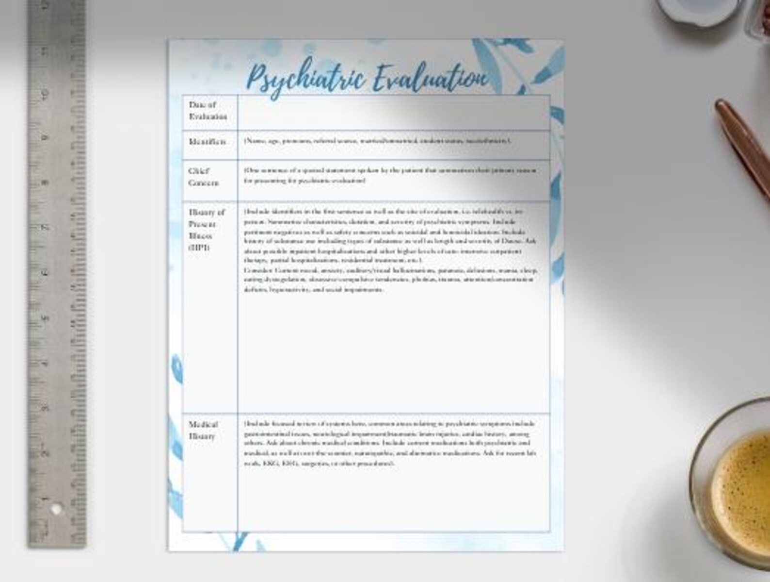 Psychiatric Evaluation Template | Psychology, LCSW, Med, NP Student ...