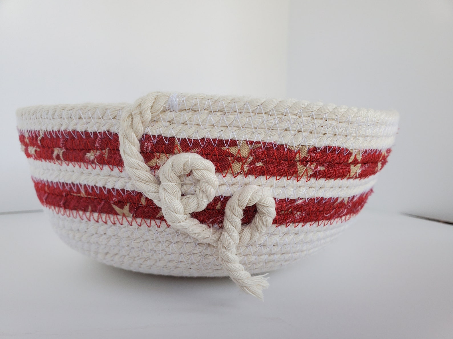 8 Coiled Rope Decorative Storage Baskets Red and White Rope Basket ...