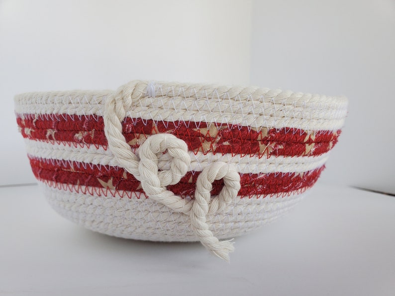 8 Coiled Rope Decorative Storage Baskets Red and White Rope Basket ...