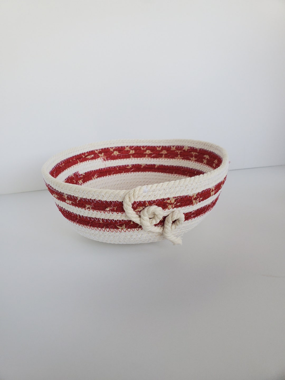 8 Coiled Rope Decorative Storage Baskets Red and White Rope Basket ...