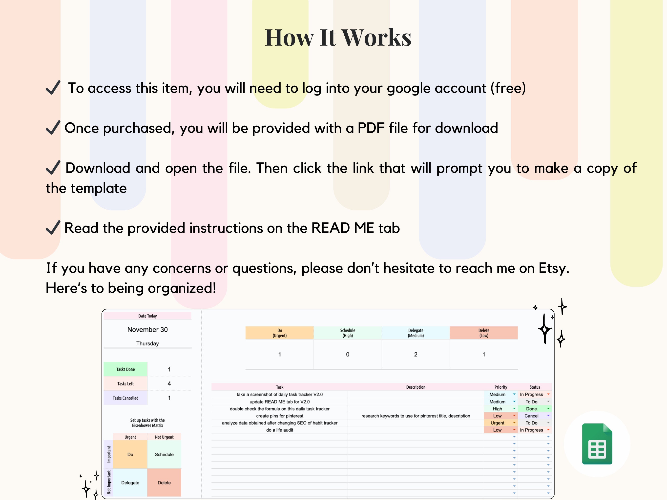 Daily Task Tracker Google Sheet, to Do List Spreadsheet, Task ...