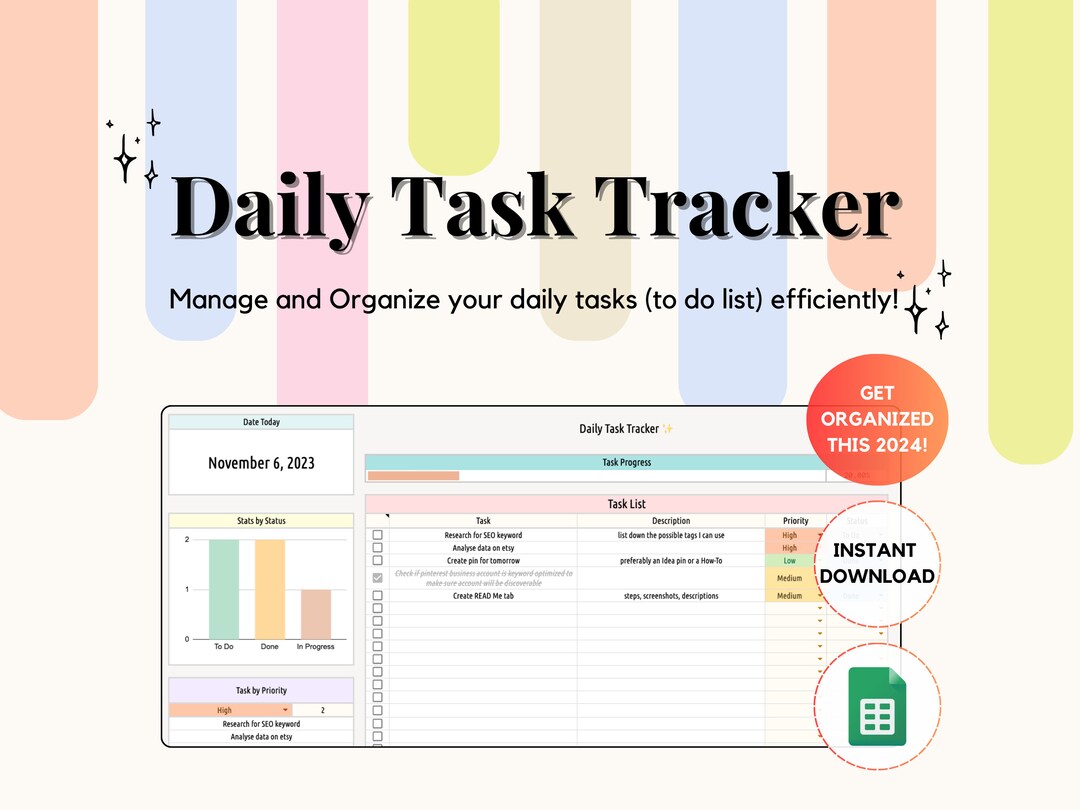 Daily Task Tracker Google Sheet, to Do List Spreadsheet, Task ...