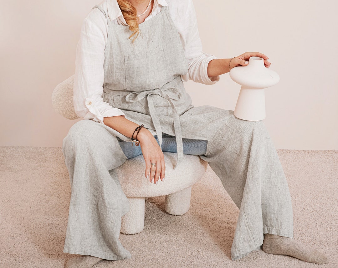 Linen Pottery Apron Split Leg | Womens Apron With Pockets | Mens Apron ...