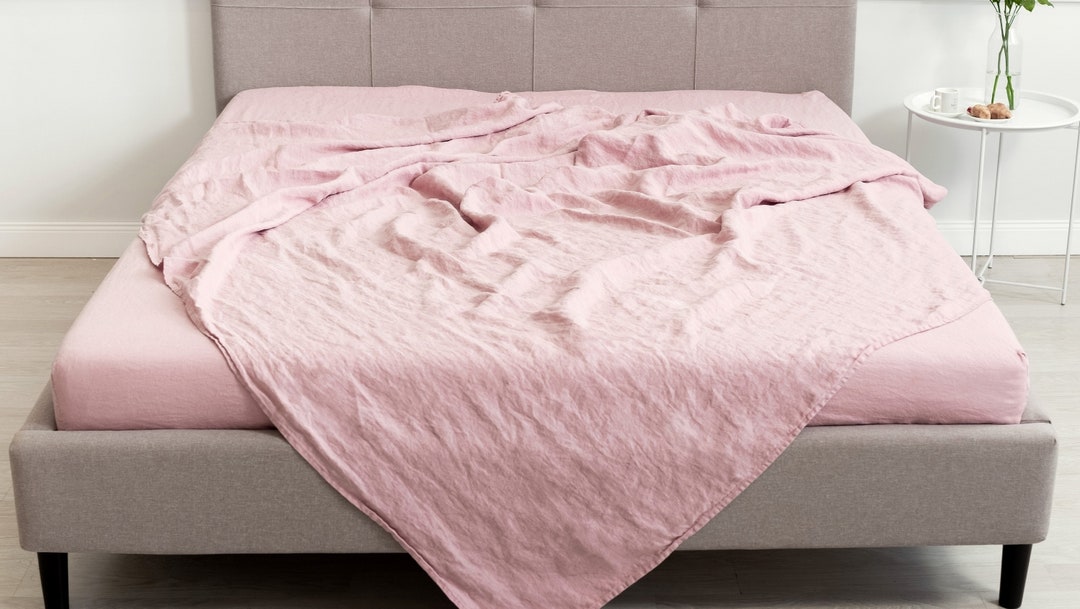 Pink Linen Sheet Set Queen Size Bed Linen of 4 Pieces. Queen Size Linen ...