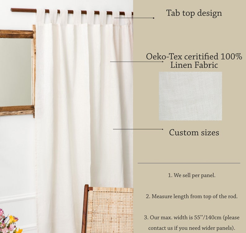 Tab Top Linen Blackout Curtain – Single Panel, Custom Size - Etsy