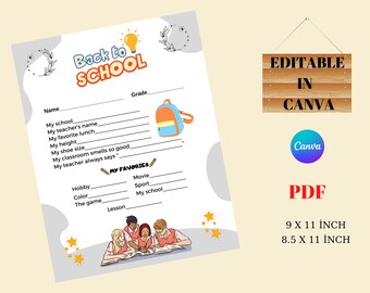 First Day of School / Back to School Survey Printable PDF - Etsy