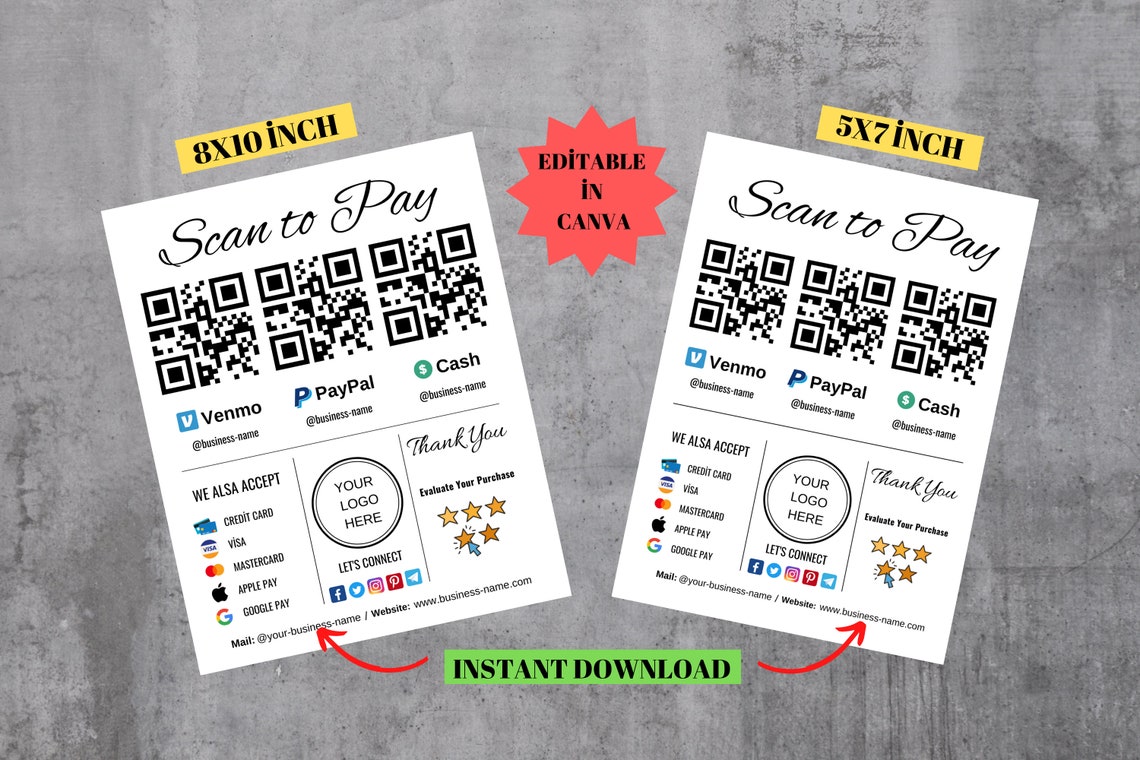 Simple Editable Scan to Pay Card Printable QR Code Sign - Etsy