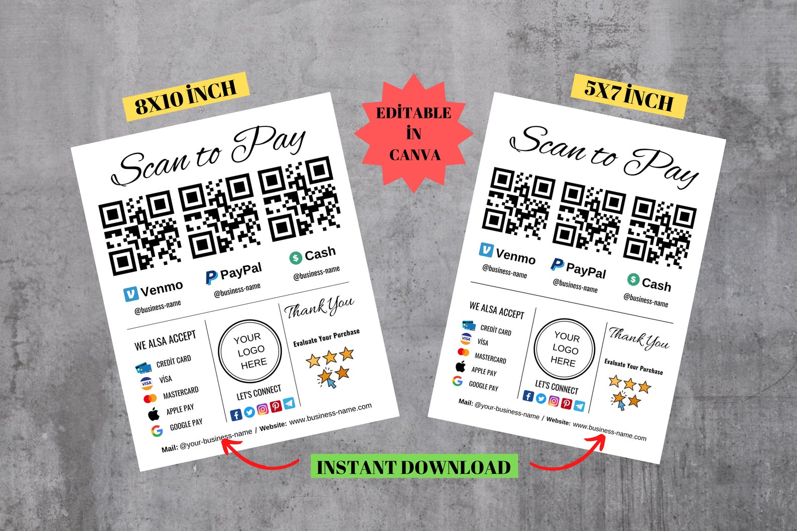 Simple Editable Scan to Pay Card Printable QR Code Sign - Etsy