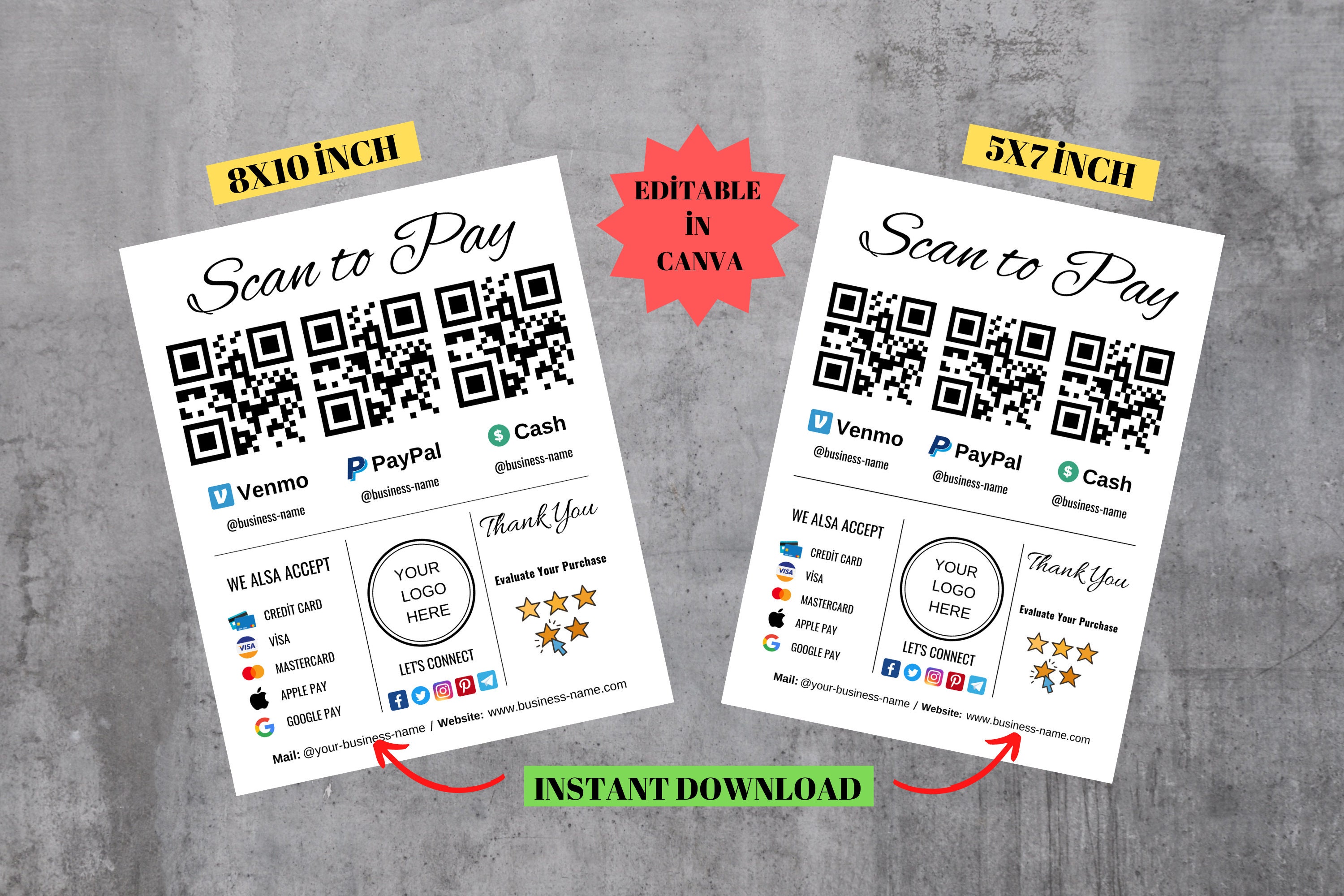 Simple Editable Scan to Pay Card Printable QR Code Sign - Etsy