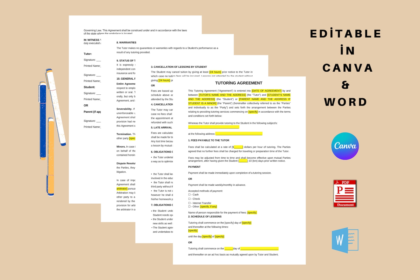 Printable Tutor Contract Template: Editable Teacher Tutoring Form ...