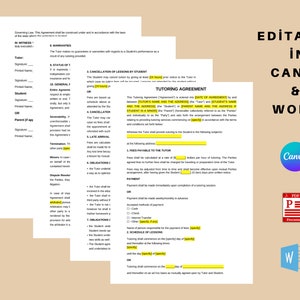 Printable Tutor Contract Template: Editable Teacher Tutoring Form ...