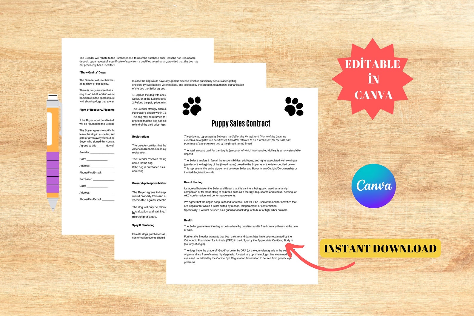 Printable Puppy Sales Contract Template (editable PDF & Canva) - Etsy