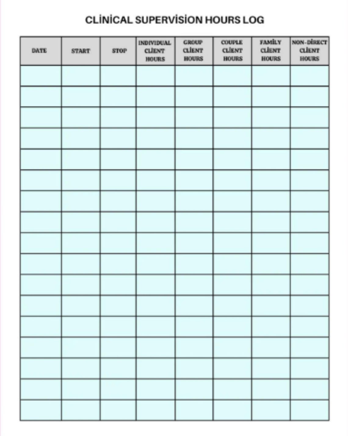 Printable Clinical Supervision Session Form and Hours Log, Editable Minimalist Clinical Hours ...