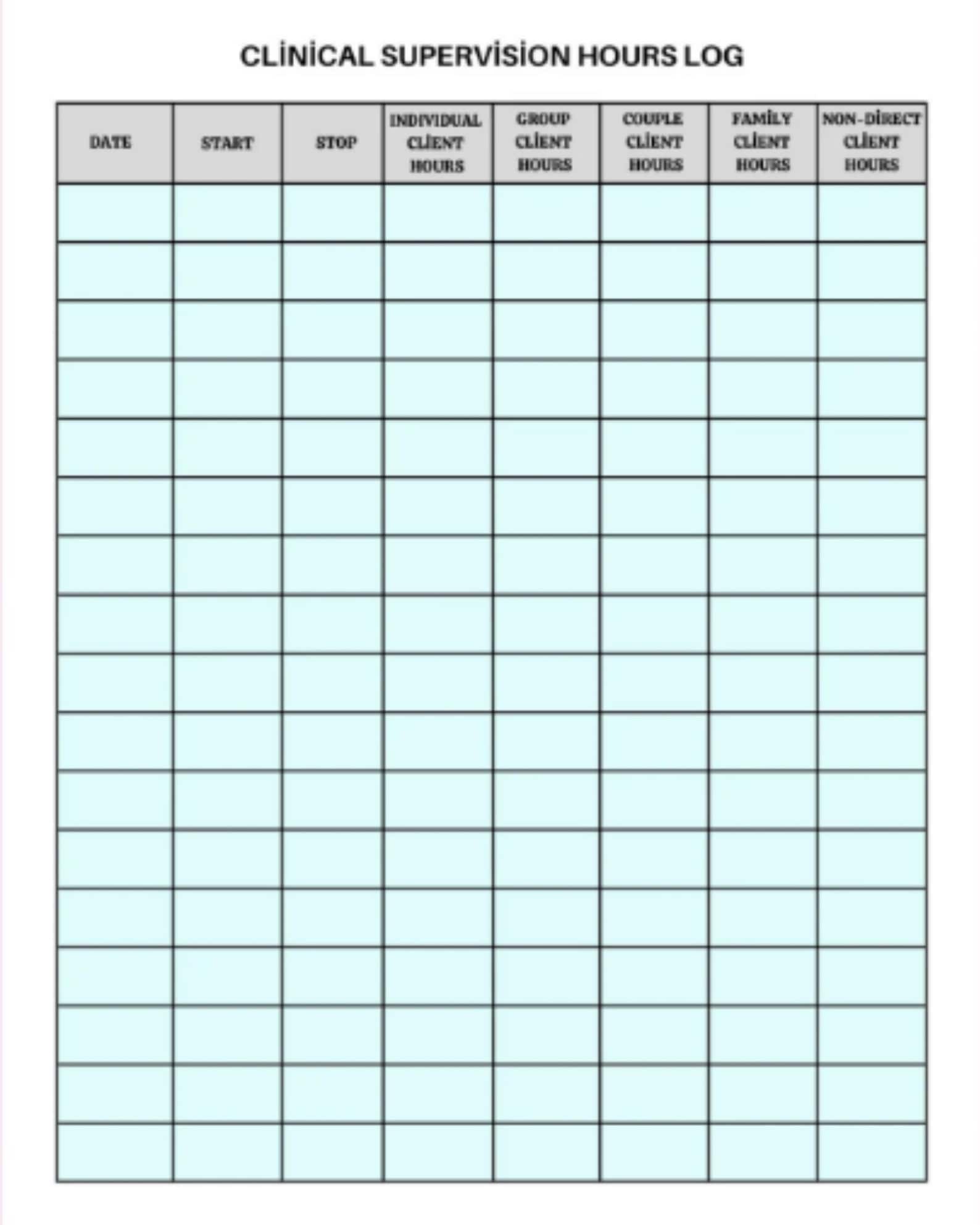 Printable Clinical Supervision Session Form and Hours Log, Editable ...