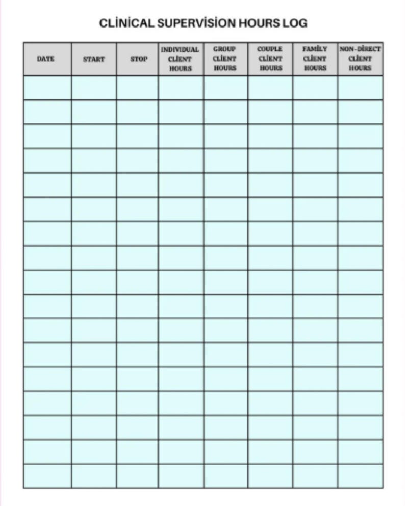 Printable Clinical Supervision Session Form and Hours Log, Editable ...