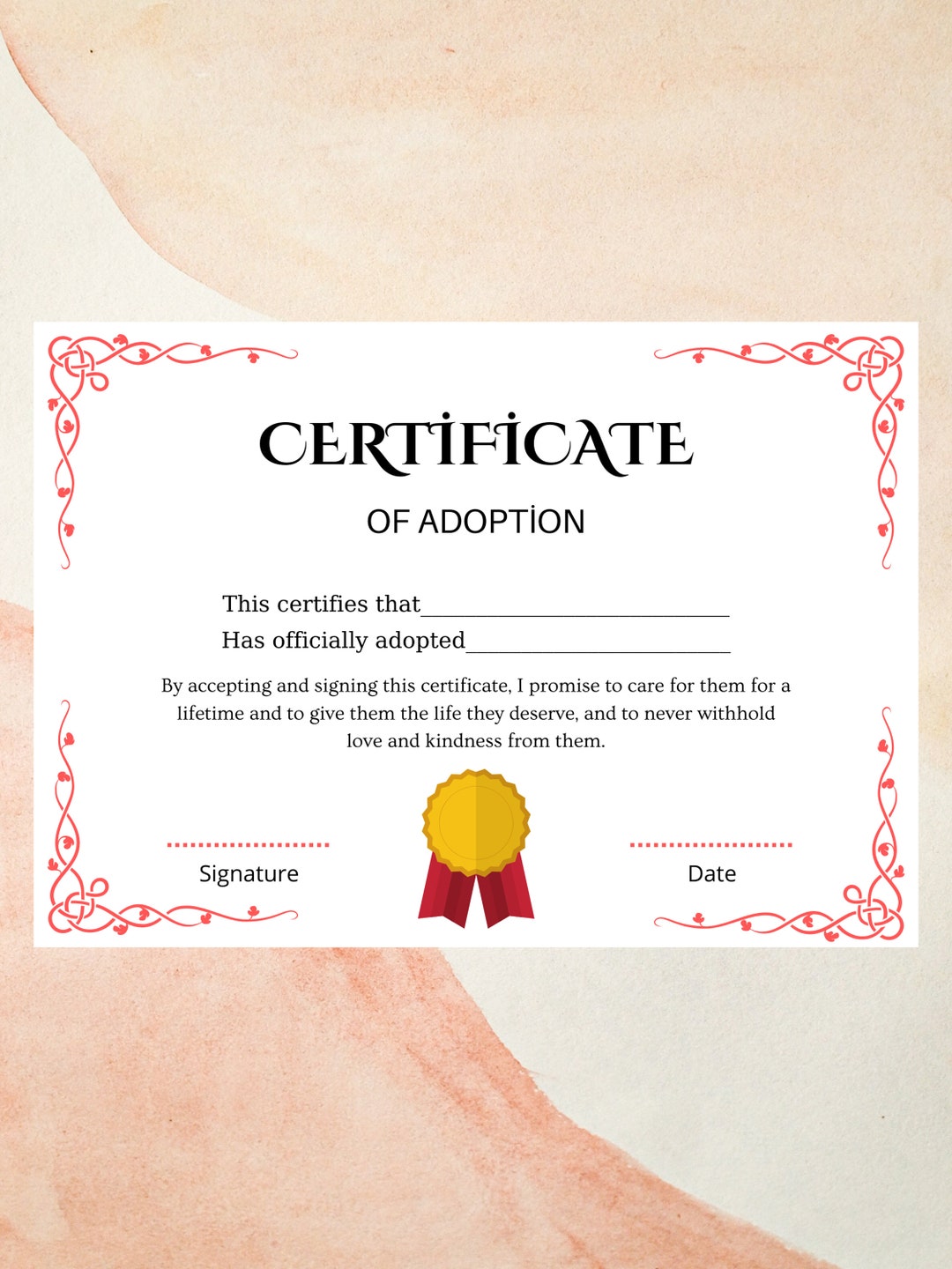 Editable Adoption Certificate Template in Canva (digital Download) - Etsy