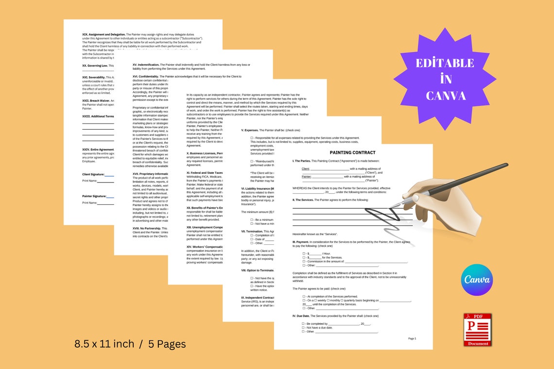 Painting Contract, Printable Face Painting Contract, Painting Artist ...