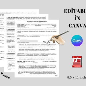 Printable RV Rental Agreement: Short Term Camper Lease (PDF Digital ...
