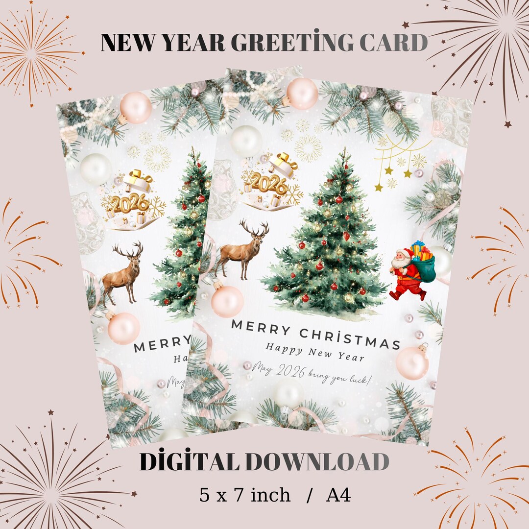 Printable Christmas Card Template 2026, New Year Holiday Card, Digital ...