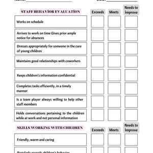 Daycare Staff Evaluation, Editable on CANVA Child Care Center Employee ...