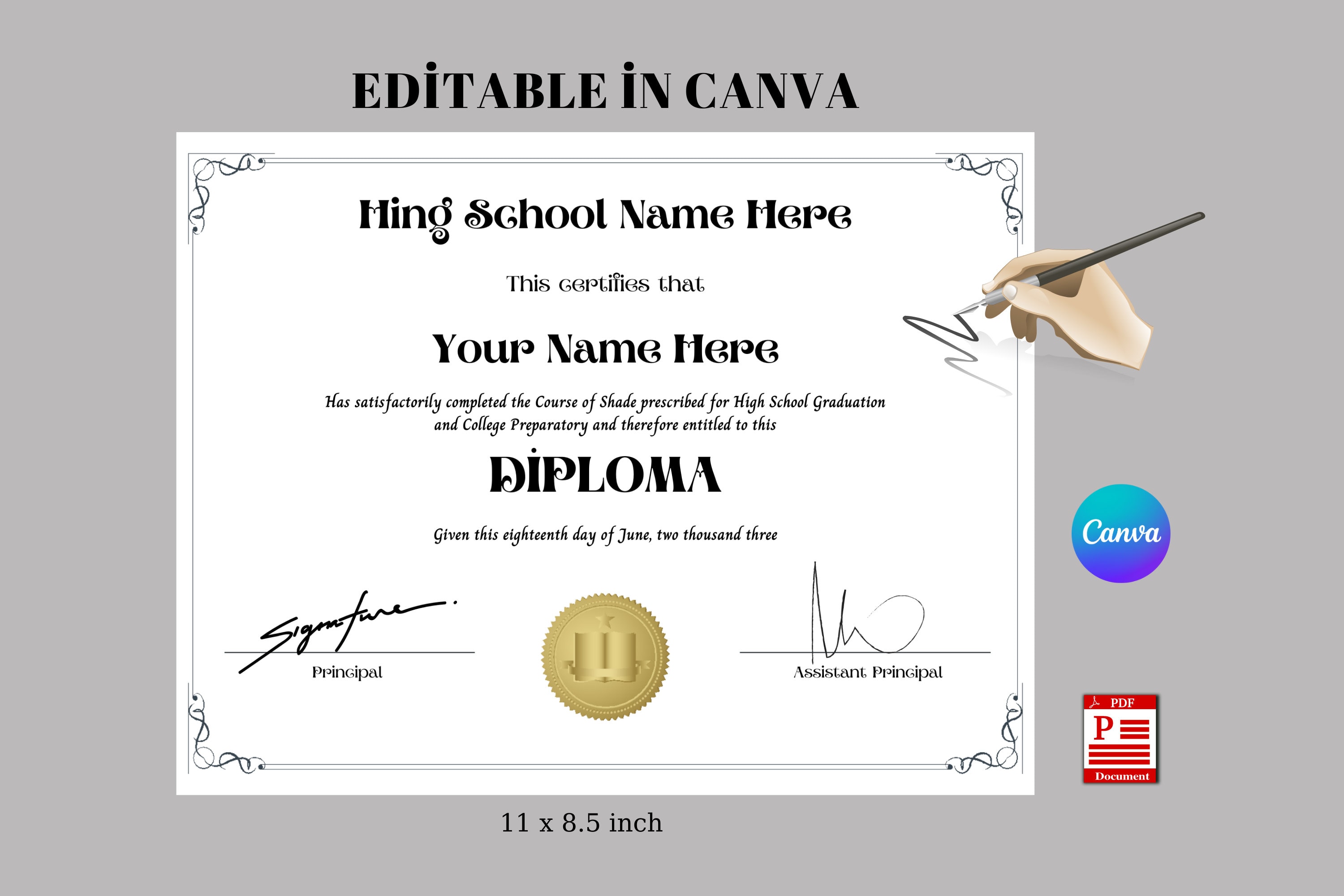 Editable High School Diploma Template: Homeschool Certificate (PDF) - Etsy