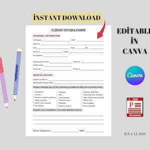 Printable Customer Acceptance Form, Editable Client Intake Form ...
