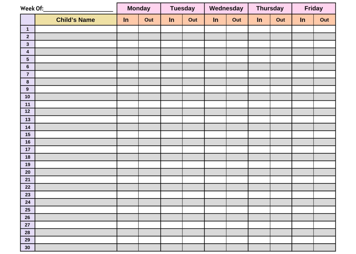 Printable Weekly Sign-in Sheet: Daycare & Classroom Template (digital ...