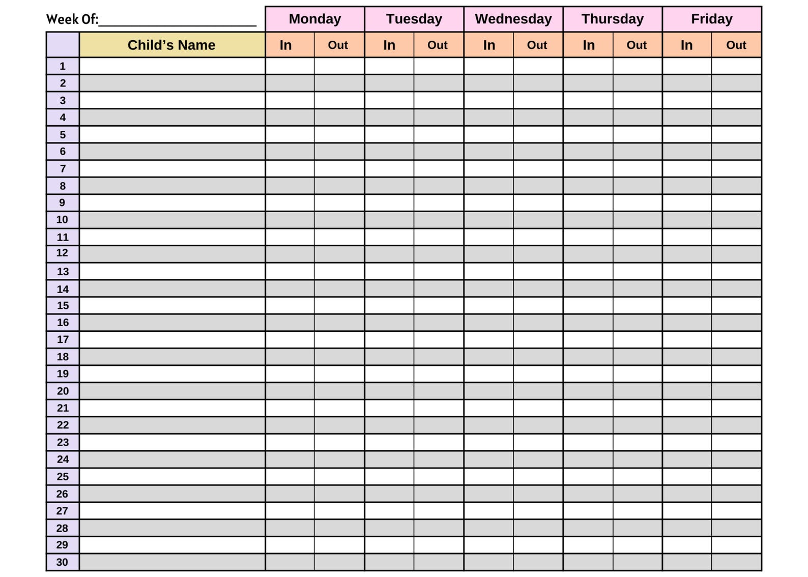 Printable Weekly Sign-in Sheet: Daycare & Classroom Template (digital ...